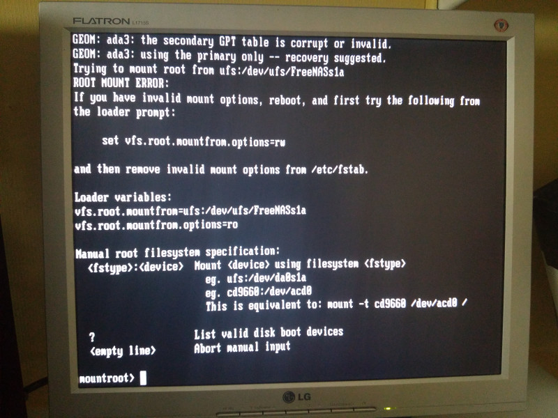 It's dead! Root mount error. : r/freenas